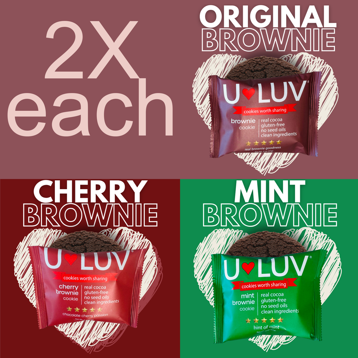 U-LUV Cookies | Brownie Pack | X6 Units | 3 Different Flavors – U-LUV ...